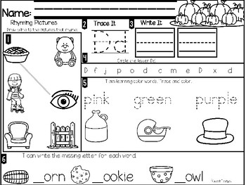 KINDERGARTEN MORNING WORK-OCTOBER – KadeenTeaches